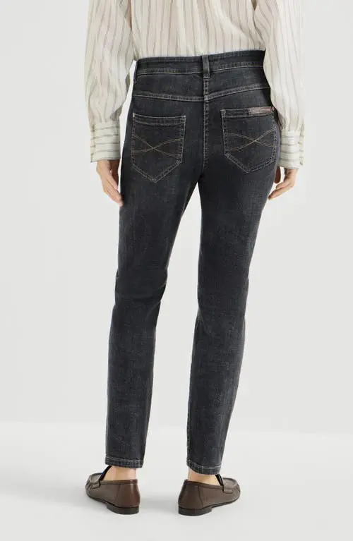 Brunello Cucinelli Slim Five-pocket Trousers With Leather Tab Detail