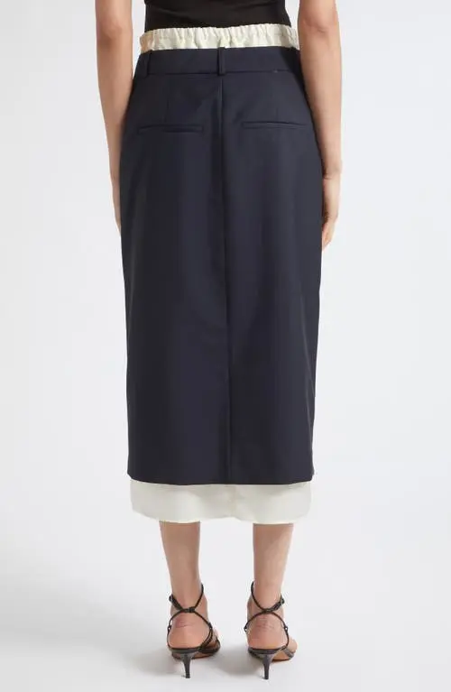 RÓHE Virgin Wool & Mohair Blend Pencil Skirt With Contrast Detail - Navy