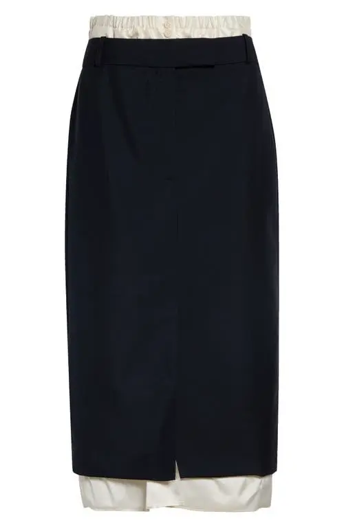 RÓHE Virgin Wool & Mohair Blend Pencil Skirt With Contrast Detail - Navy