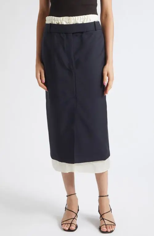 RÓHE Virgin Wool & Mohair Blend Pencil Skirt With Contrast Detail - Navy