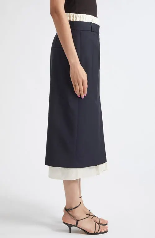 RÓHE Virgin Wool & Mohair Blend Pencil Skirt With Contrast Detail - Navy