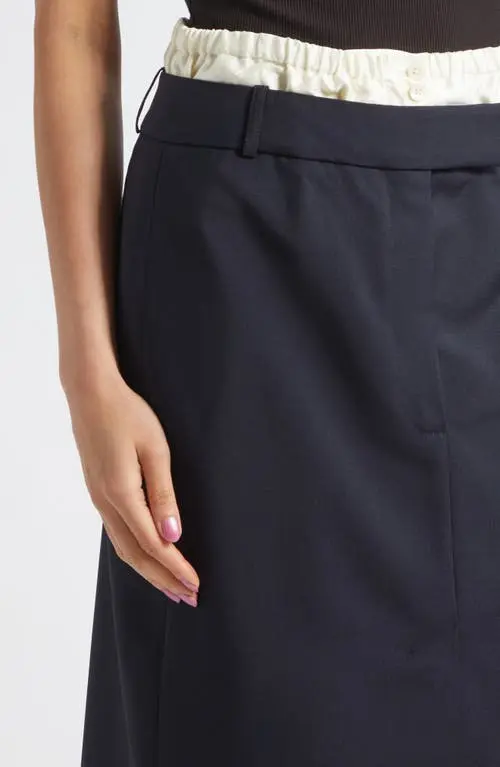 RÓHE Virgin Wool & Mohair Blend Pencil Skirt With Contrast Detail - Navy