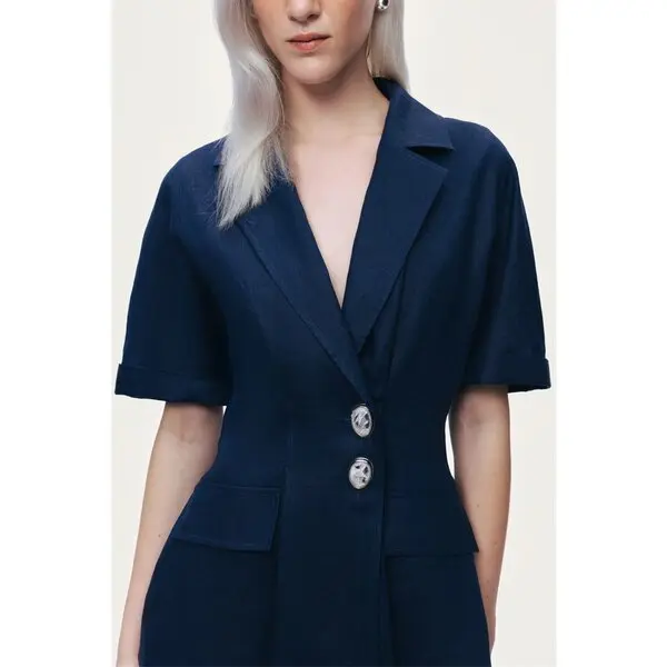NOCTURNE Short Sleeve Blazer Jacket - Navy