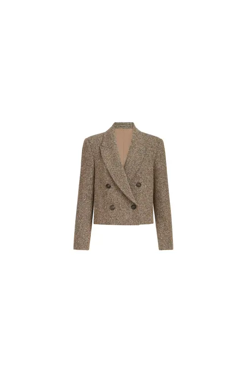 Brunello Cucinelli Sparkling Virgin Wool Chevron Cropped Blazer