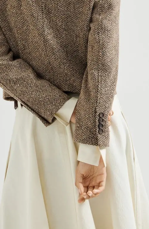 Brunello Cucinelli Sparkling Virgin Wool Chevron Cropped Blazer