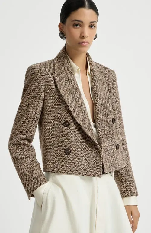 Brunello Cucinelli Sparkling Virgin Wool Chevron Cropped Blazer