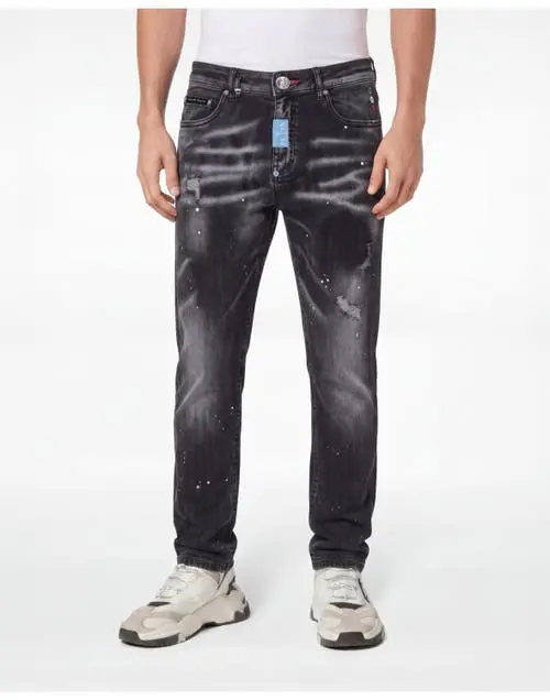 Philipp Plein Tapered Fit Jeans With Distressed Accents - Shark Wave