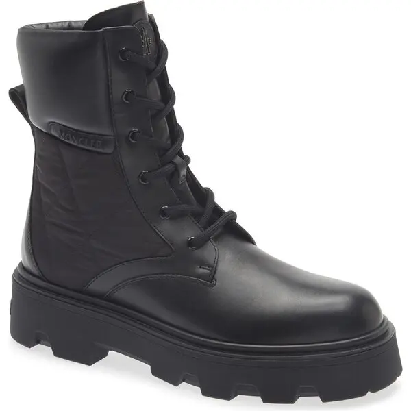 Moncler Aurea Lace-up Leather Bootie - Black