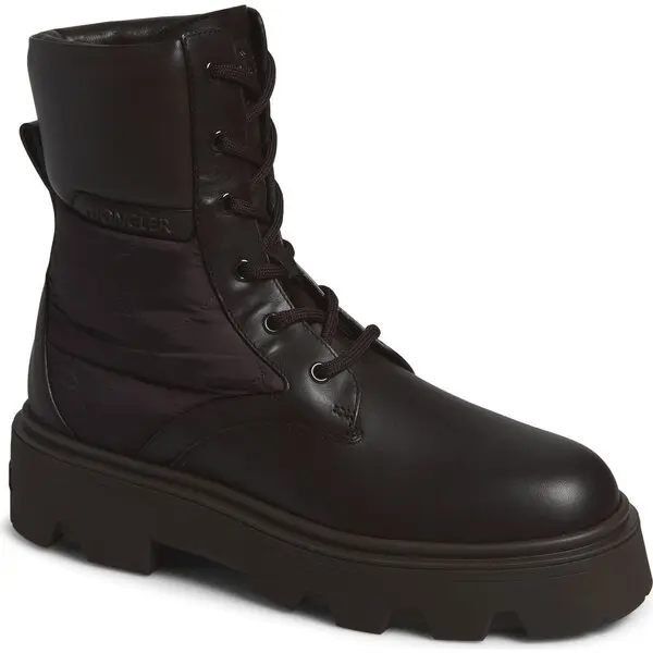 Moncler Aurea Lace-up Leather & Quilted Ankle Boots - Brown