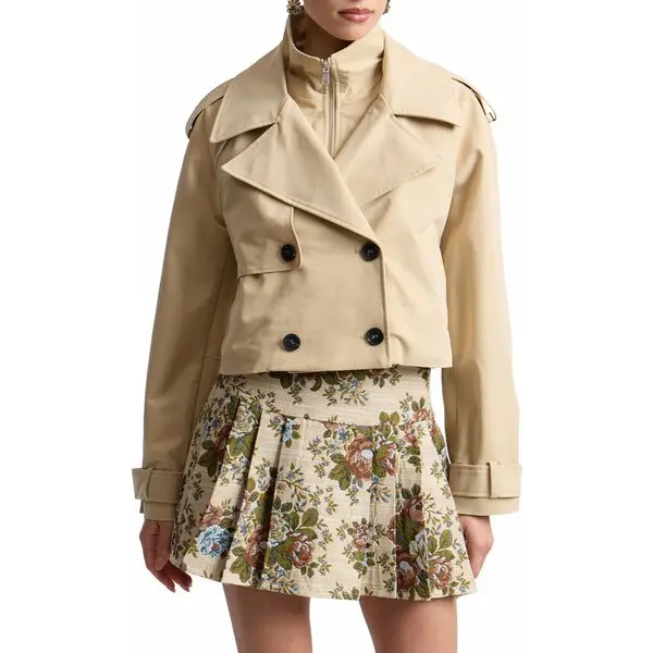 Avec Les Filles Cropped High Neck Jacket - Khaki