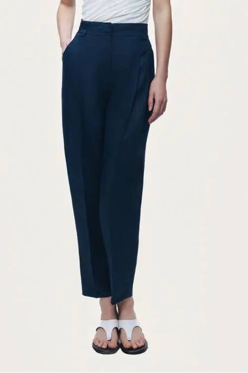 NOCTURNE Pleat Front Tapered Linen Trousers