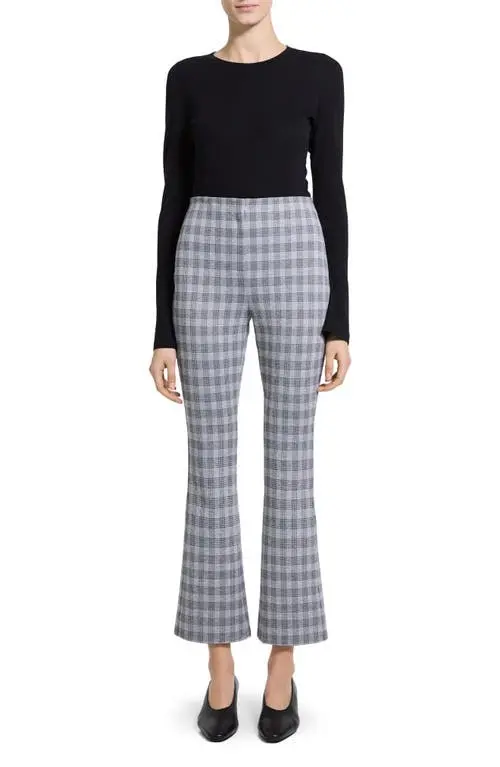 Theory Kick Flare Pants In Plaid - Grey Multi