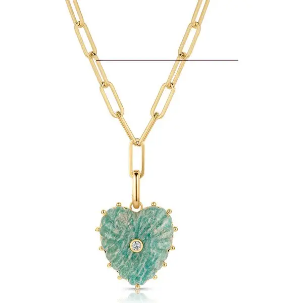 THATCH Malene Heart Charm Paperclip Pendant Necklace - Amazonite
