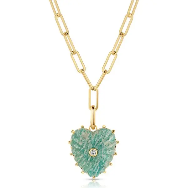 THATCH Malene Heart Charm Paperclip Pendant Necklace - Amazonite