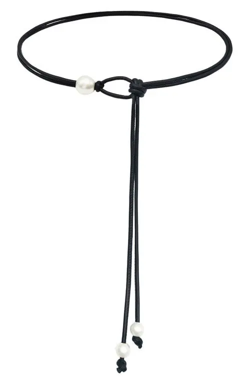 PETIT MOMENTS Faux Pearl Faux Leather Tie Belt - Black