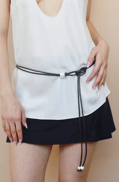 PETIT MOMENTS Faux Pearl Faux Leather Tie Belt