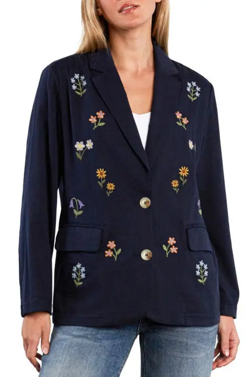 BILLY T Wild Blossom Embroidered Blazer - Navy