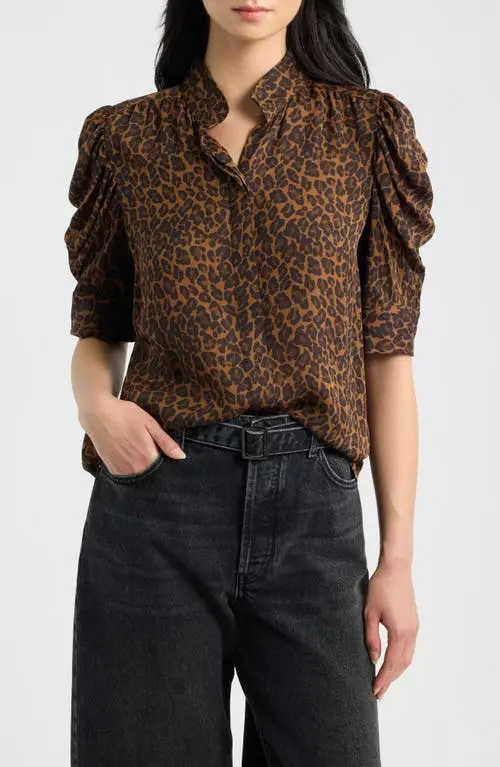 FRAME The Gillian Silk Top - Light Leopard Multi