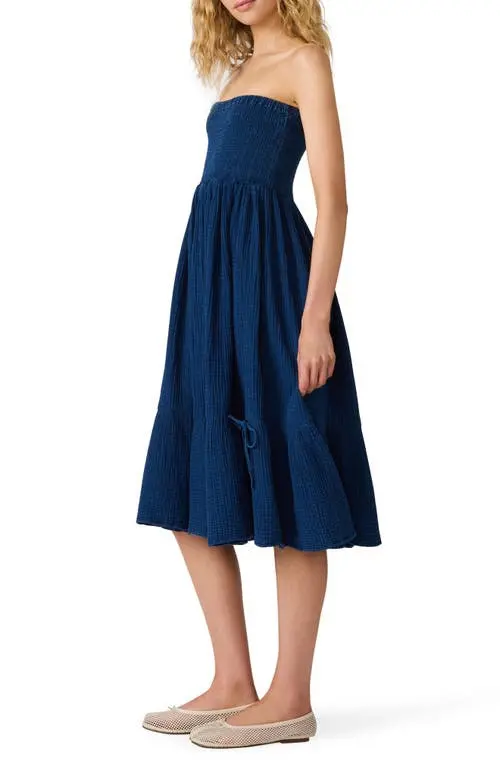 Steve Madden Strapless Smocked Gauze Midi Dress