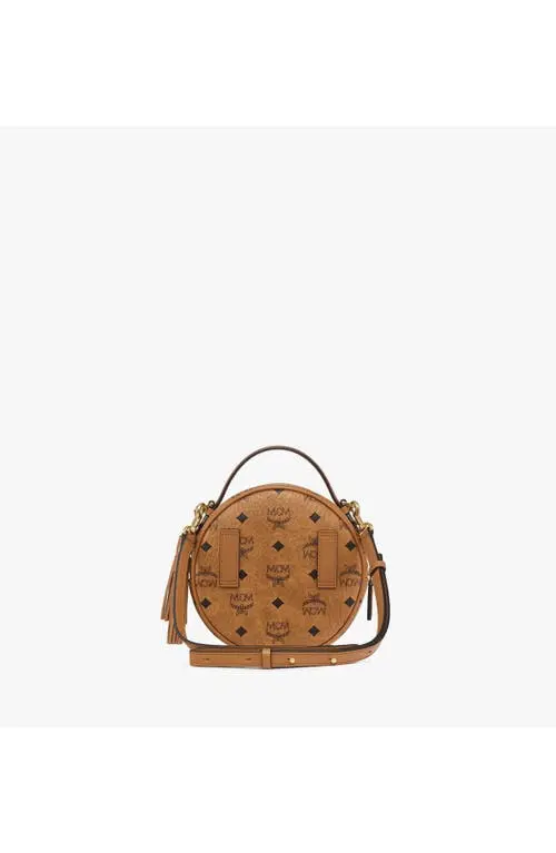 Mcm Small Tambourine Bag In Visetos Monogram Canvas With Studded Trim