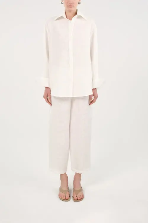 NOCTURNE Linen Drawstring Trousers - Ivory