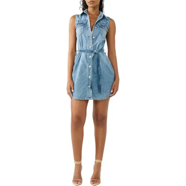 True Religion Georgia Sleeveless Denim Minidress - Bare Glow