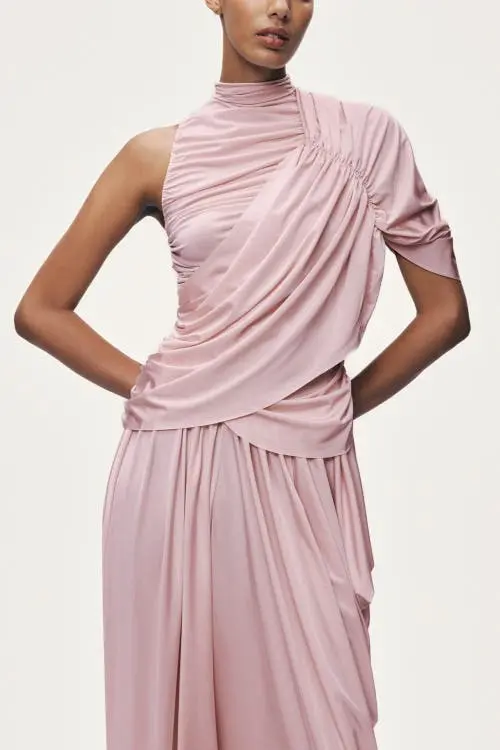 NOCTURNE Asymmetric Sleeve Draped Blouse