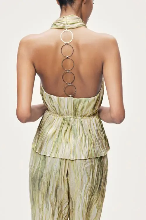 NOCTURNE Halterneck Peplum Top With Ring Chain Back Detail
