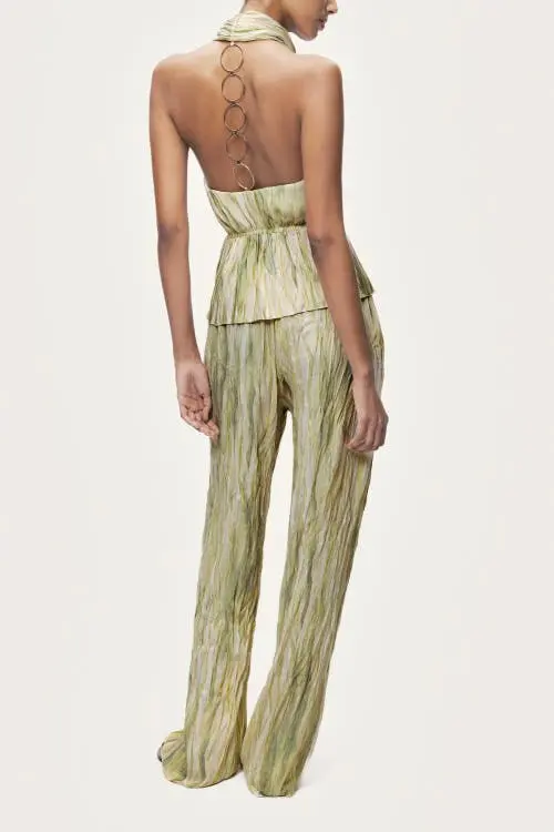NOCTURNE Halterneck Peplum Top With Ring Chain Back Detail