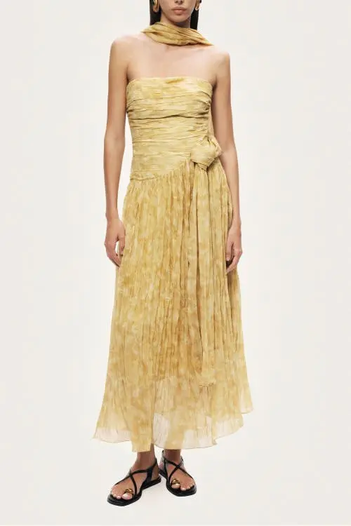 NOCTURNE Strapless Midi Dress - Yellow