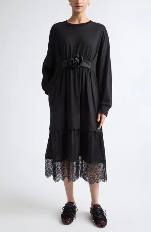 Simone Rocha Oversized Gathered Rose Lace Dress - Black/black