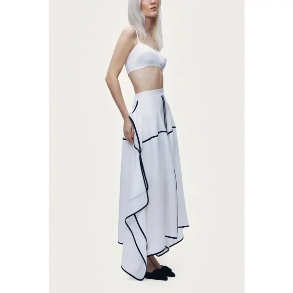 NOCTURNE Contrast Trim Asymmetric Hem Skirt - Ivory