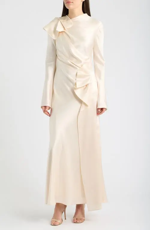 Acler Ramwark Long Sleeve Satin Gown - Pearl