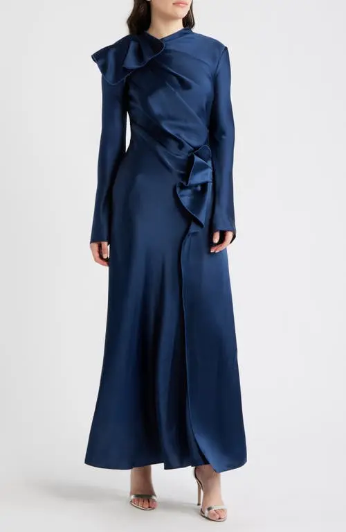 Acler Ramwark Long Sleeve Satin Gown - Sapphire