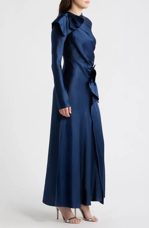 Acler Ramwark Long Sleeve Satin Gown