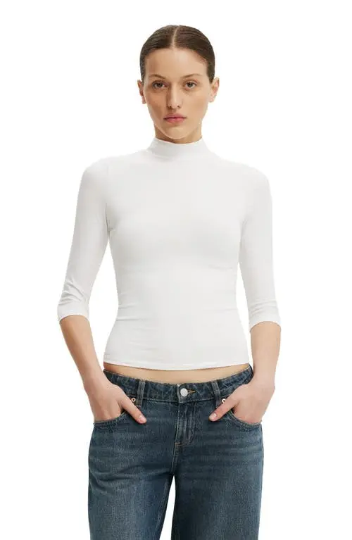 COTTON ON 90s Mock Neck 3/4 Sleeve - White