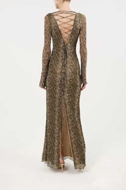 NOCTURNE Snake Print Long Sleeve Maxi Dress