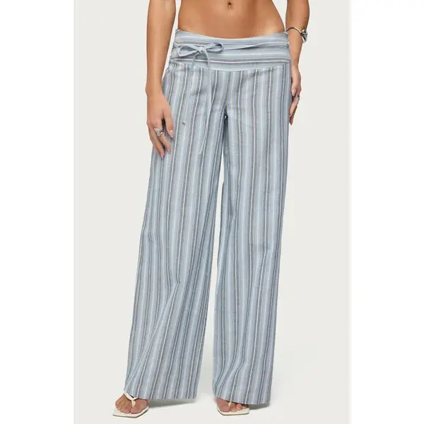 EDIKTED Chera Striped Wide Leg Pants - Blue