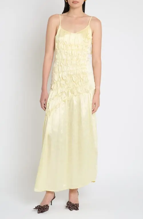 MUSE ASSEMBLY Shirred Crushed Satin Midi Dress - Lemon
