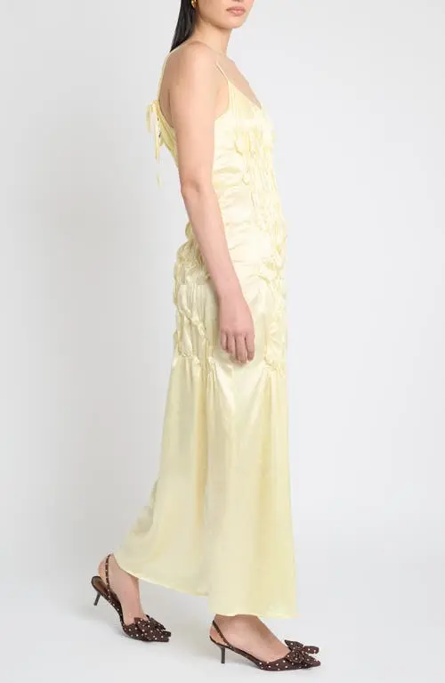 MUSE ASSEMBLY Shirred Crushed Satin Midi Dress