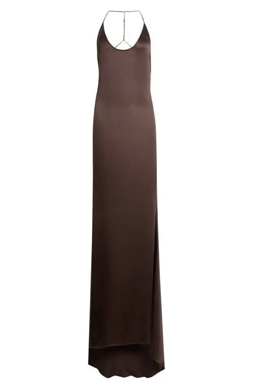 TOM FORD Silk Satin Halter Evening Slipdress - Espresso