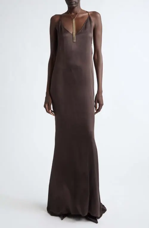 TOM FORD Silk Satin Halter Evening Slipdress - Espresso