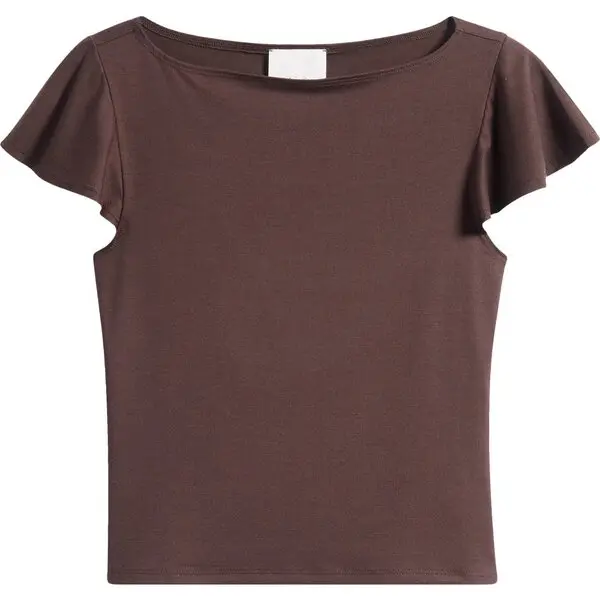 REFORMATION Jensen Flutter Sleeve Boat Neck Top - Mole