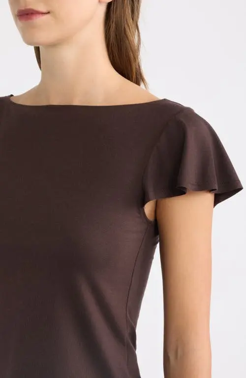 REFORMATION Jensen Flutter Sleeve Boat Neck Top - Mole