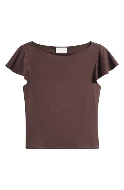 REFORMATION Jensen Flutter Sleeve Boat Neck Top - Mole