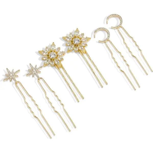 HAIR DRAMA CO Set Of 6 Celestia Crystal Hair Pins - Gold