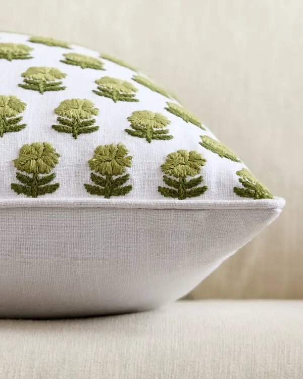 Quince Embroidered Floral Cotton Pillow Cover
