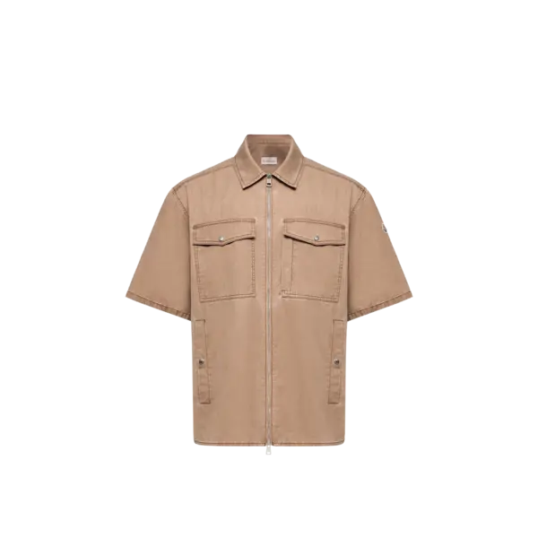 Moncler Short Sleeve Cotton Zip-up Shirt - Brown
