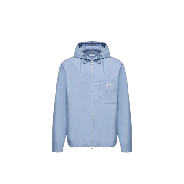 Moncler Cotton Blend Poplin Hooded Shirt Jacket - Blue