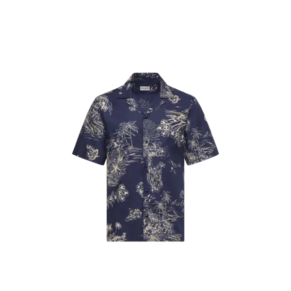 Moncler Floral Print Short Sleeve Cotton Shirt - Blue